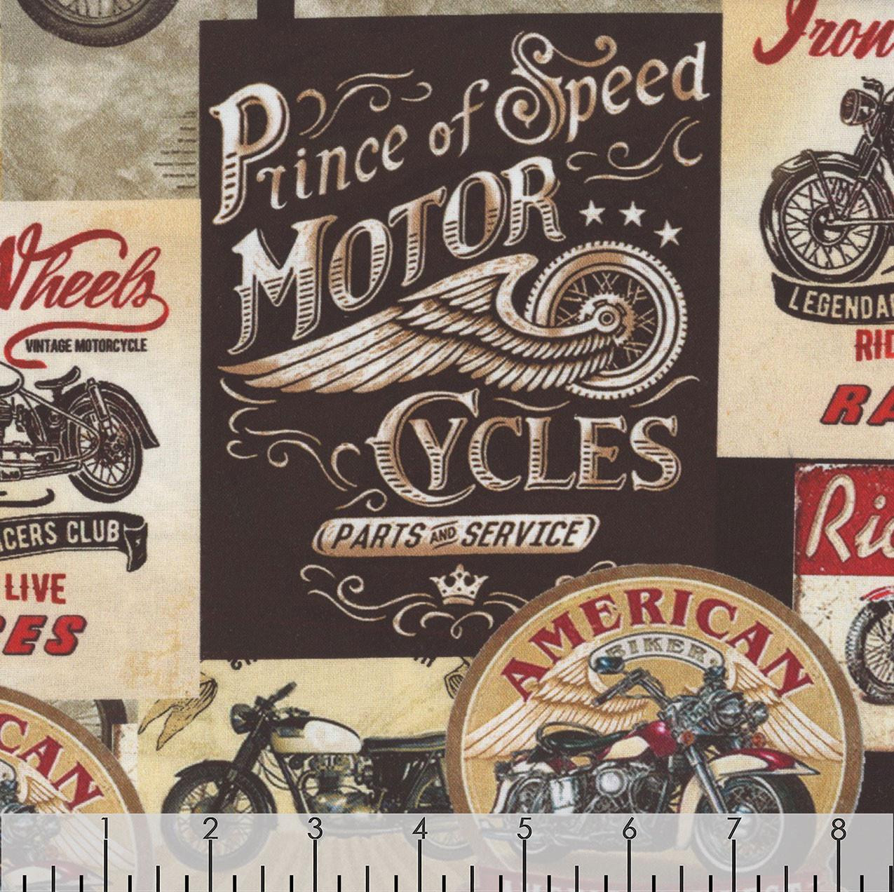Timeless Treasures Fabrics Open Road Multi Packed Vintage Motorcycle ...