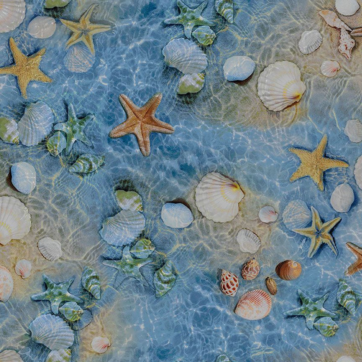 Timeless Treasures Fabrics Water's Edge Ocean Shells & Starfish Blue ...