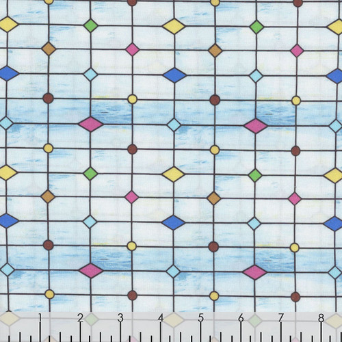 Henry Glass Fabrics Faith In Full Color Blue Rose Yellow Geometric ...