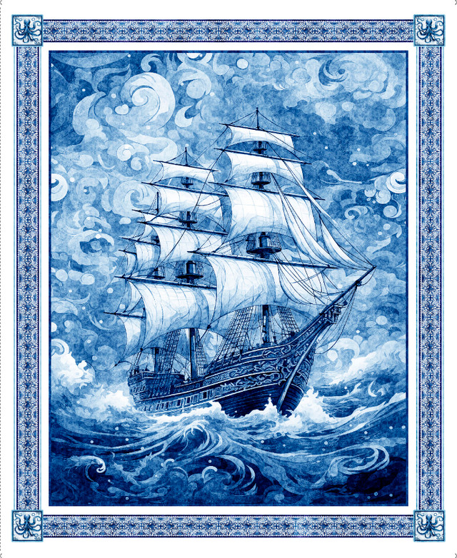 Quilting Treasures Fabrics Ocean Blues by Dan Morris Blue Ship Panel 36 ...