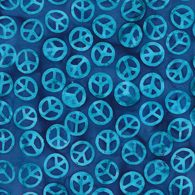 Island Batik Quilting Fabric Woodstock Peace Sign Blue Blueberry ...