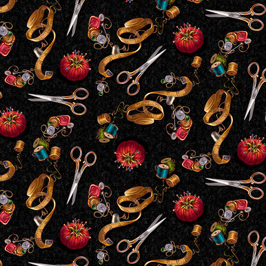 Timeless Treasures Fabrics Sew Far Sew Good Black Sewing Tools ...