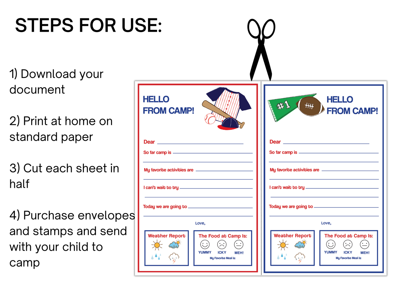 Vintage Sports Camp Letter Sheets - Digital Download | NoteworthyNotes