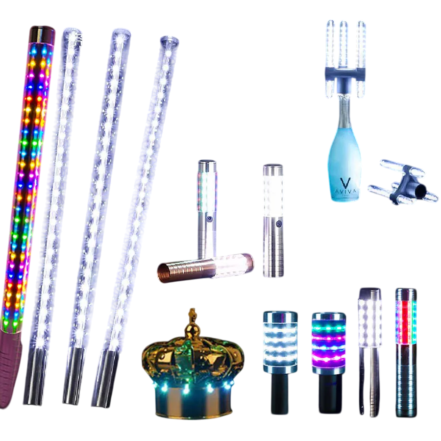Club sparklers, champagne bottle sparklers, custom led foam sticks