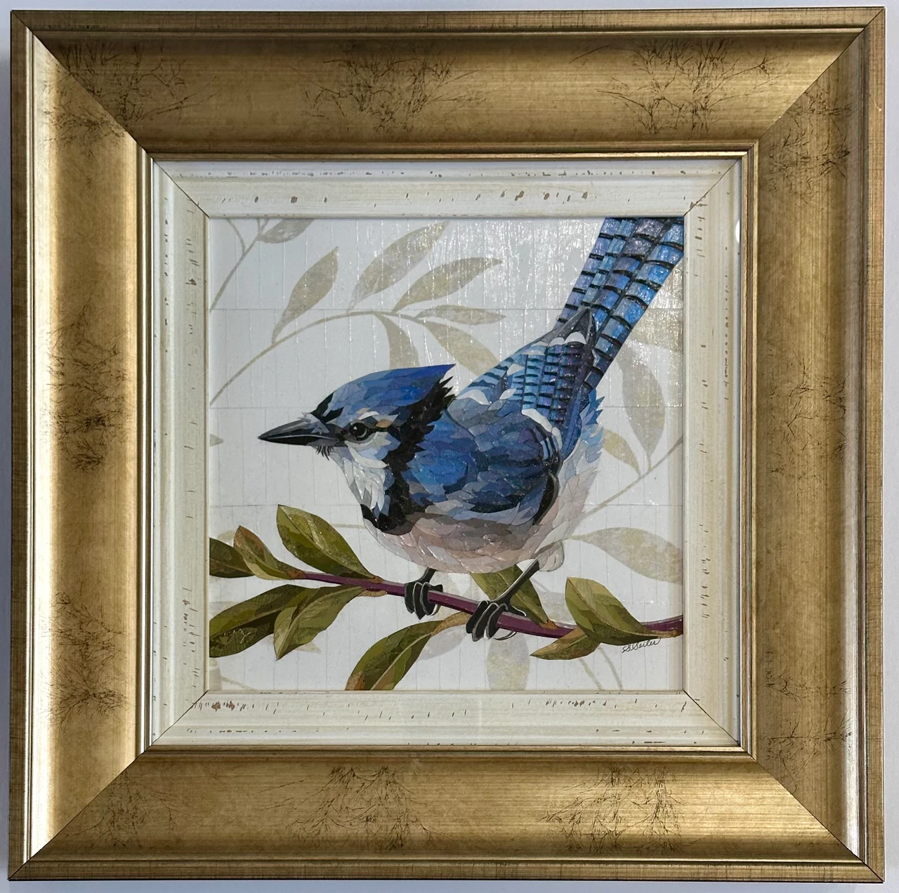 Birds of a Feather Leaf Collection - Blue Jay / Original Fine Paper Mosaic