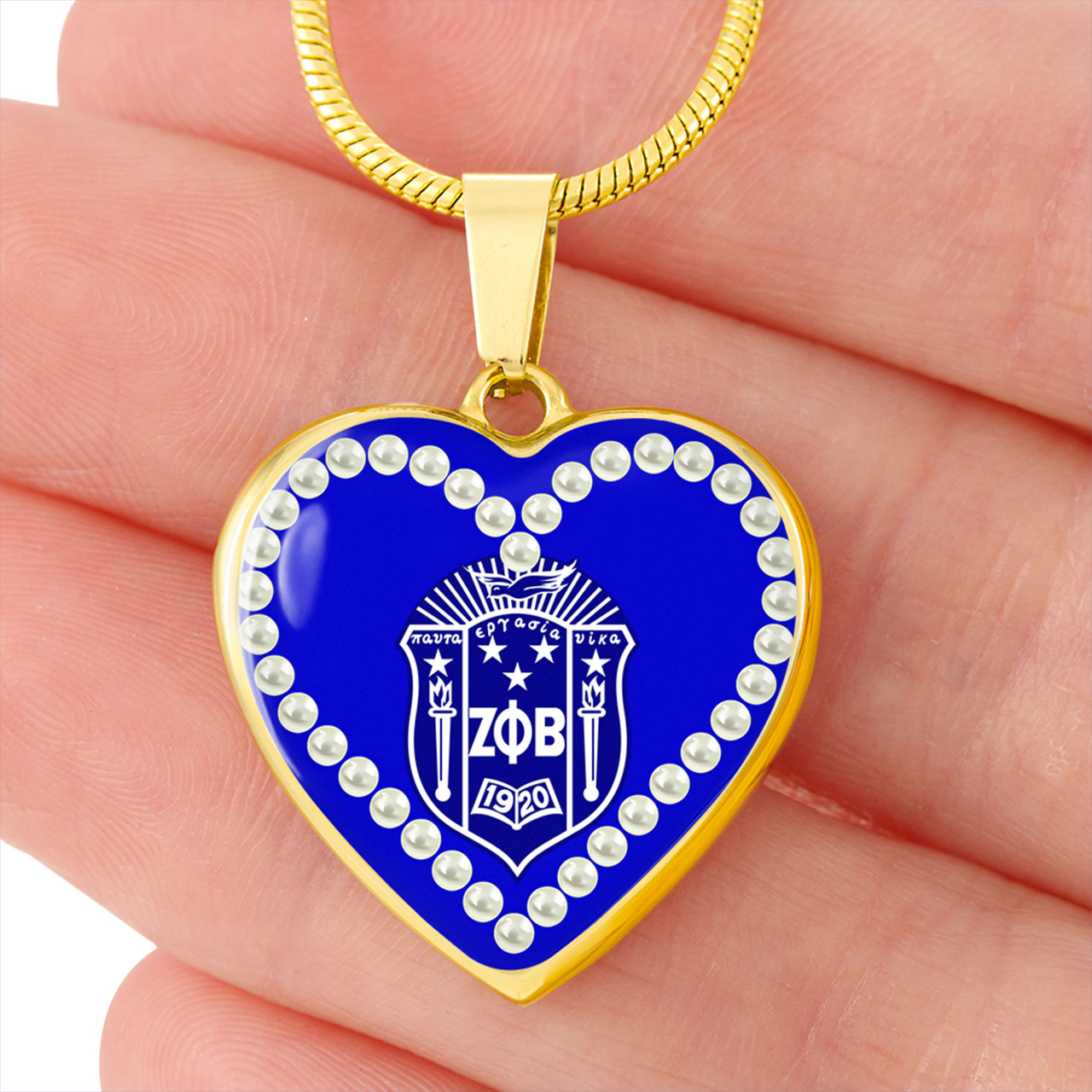 Zeta Phi Beta Necklace Heart Pearls