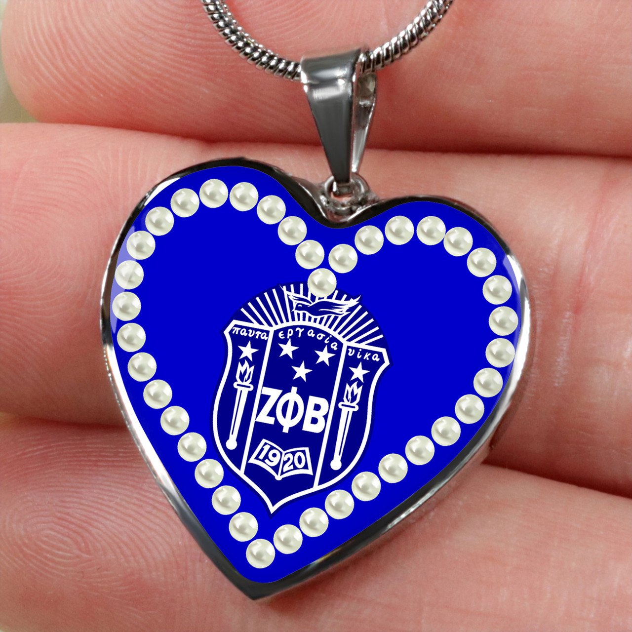 Zeta Phi Beta Necklace Heart Pearls