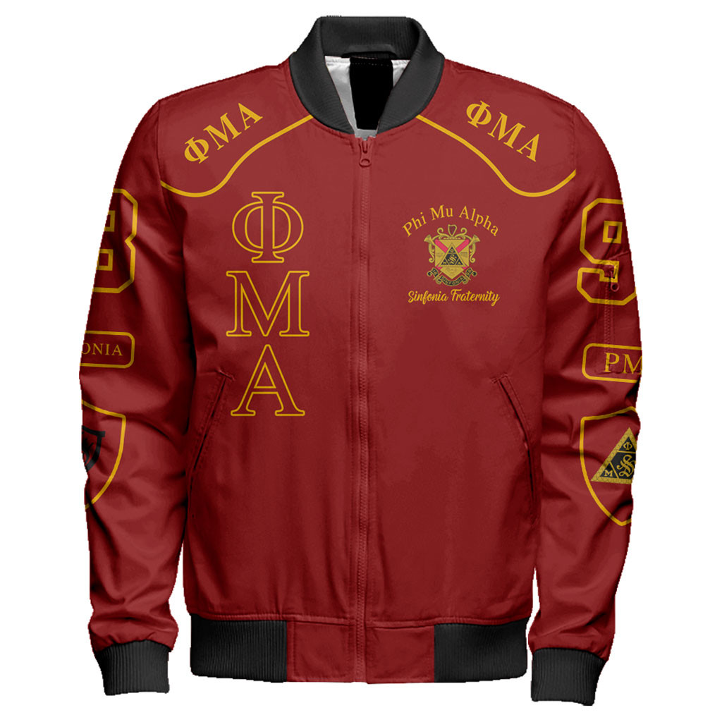 Phi Mu Alpha Sinfonia Zipper Bomber Jacket Custom Chapter Color