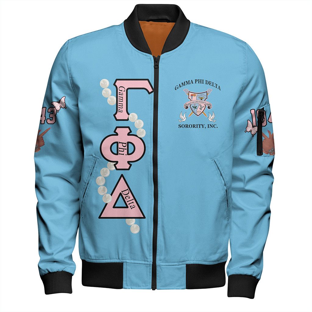 Gamma Phi Delta Zipper Bomber Jacket Pearl Style Color