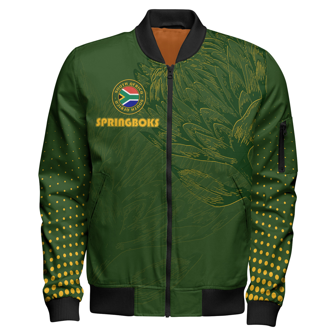 South Africa Springbok Rugby With Protea Zipper Bomber Jacket