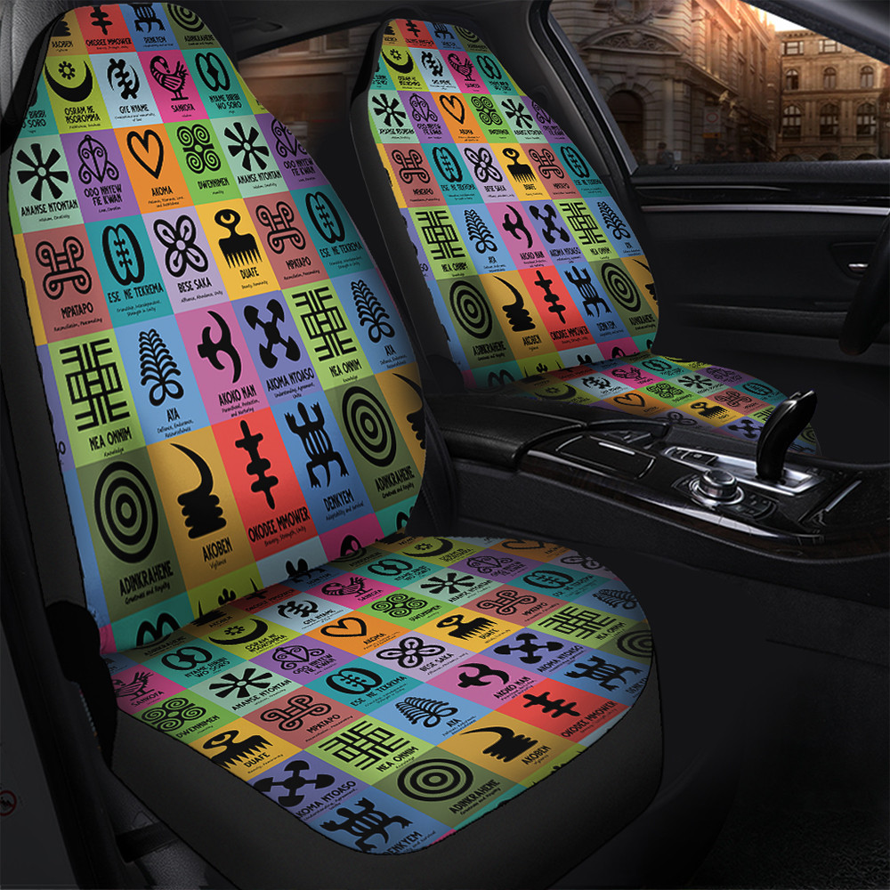 Adinkra Car Seat Cover Multi Color Adinkra Symbols