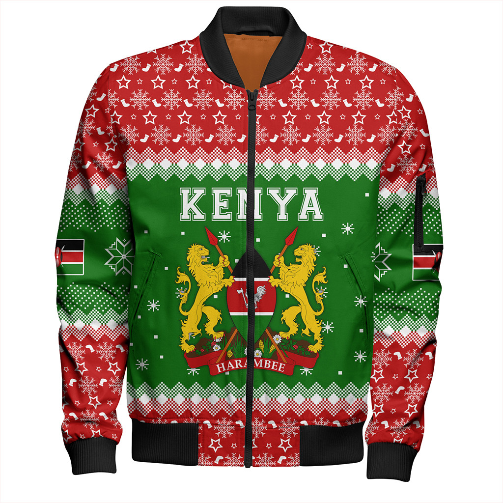 Kenya Zipper Bomber Jacket Christmas Coat of Arms
