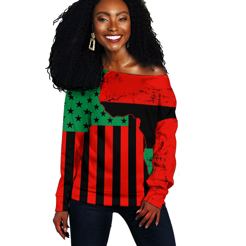 Pan-African Off Shoulder Sweatshirt Flag Pan African Pround Black ...