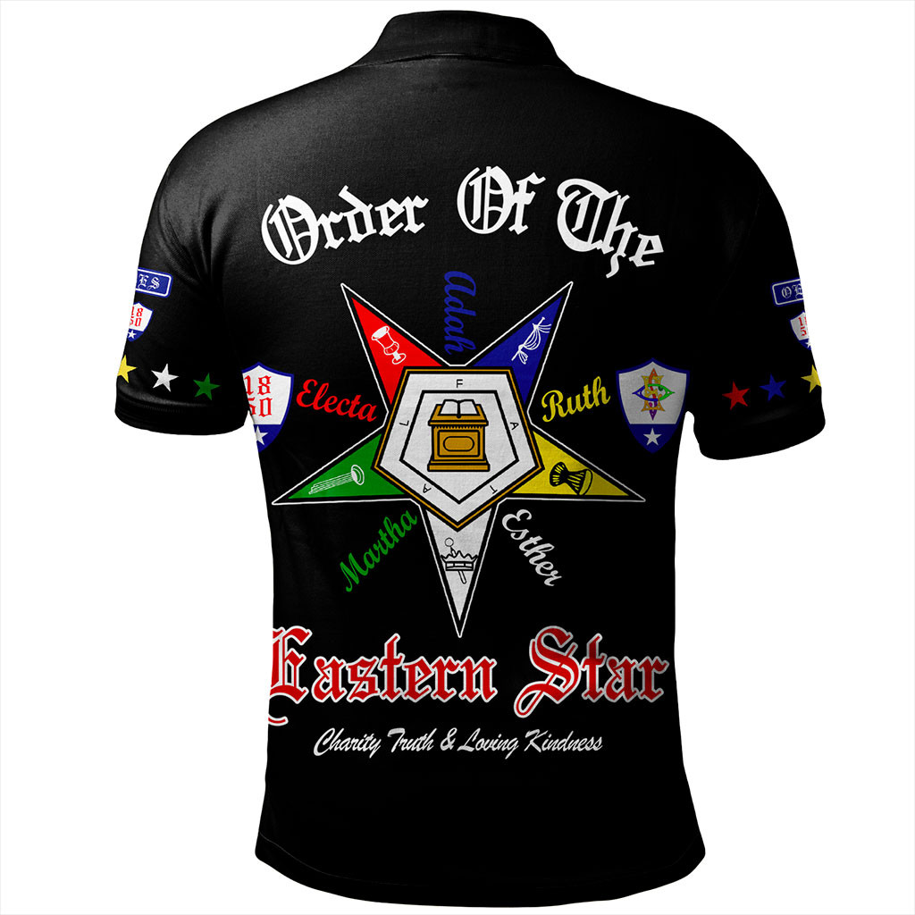 Order of the Eastern Star Polo Shirt Letter Stars Black