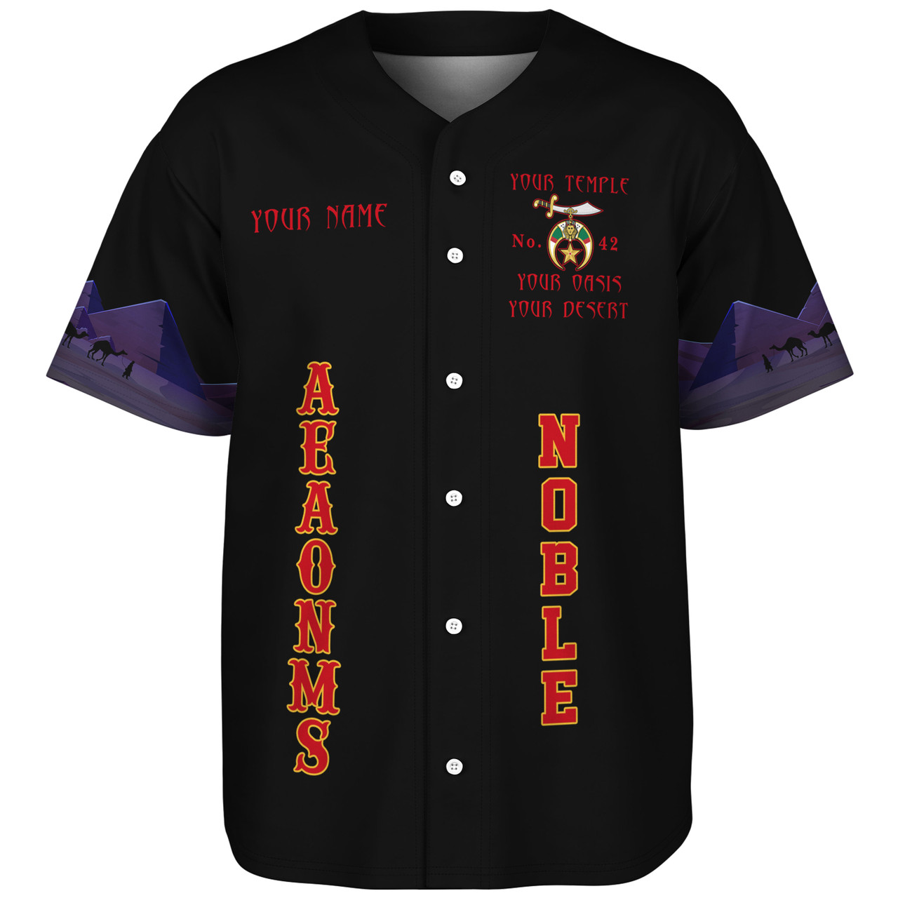 Prince Hall Shriners Baseball Shirt Custom Noble Camel Walking Starry Night