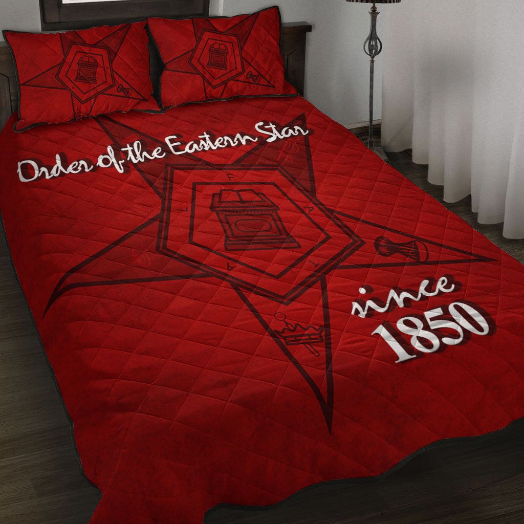 Order of the Eastern Star Quilt Bed Set Sorority Since 1850 Grunge Texture