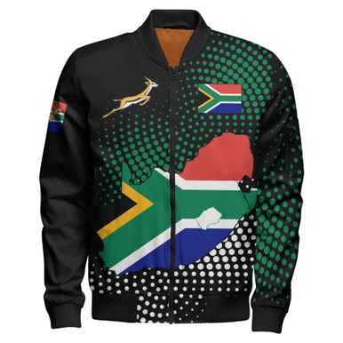 South Africa Map Flag Springbok Zipper Bomber Jacket