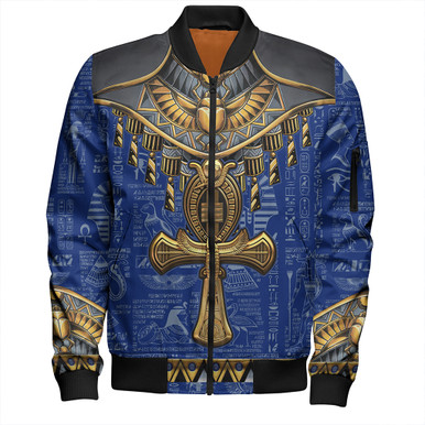 Egyptian Zipper Bomber Jacket Hieroglyphic Ankh