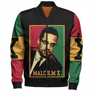 Black History Zipper Bomber Jacket Malcolm X Retro