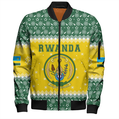 Rwanda Zipper Bomber Jacket Christmas Coat of Arms