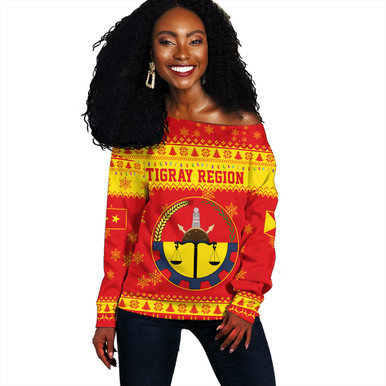 Tigray Off Shoulder Sweatshirt Christmas Style Pattern
