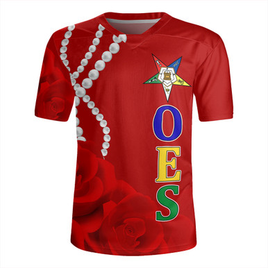 Order of the Eastern Star Rugby Jersey Red Rose Flower