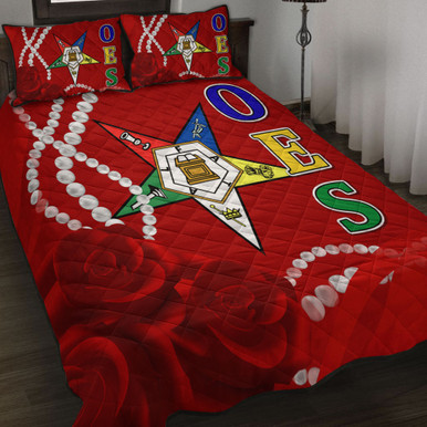 Order of the Eastern Star Quilt Bed Set Rose Flower Pearls Design