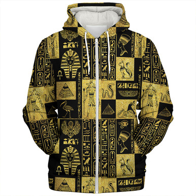 Egypt Sherpa Hoodie Symbols Gold