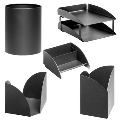 Modern Steel Two-Tier Desk Set: Letter Tray, Paper Cube Holder, Pencil ...