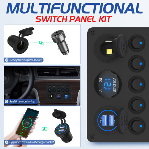 Multi-Function 5-Gang Rocker Switch Panel for Campervans & Motorhomes