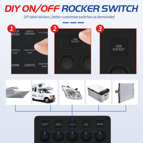 Multi-Function 5-Gang Rocker Switch Panel for Campervans & Motorhomes