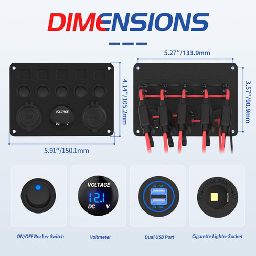 Multi-Function 5-Gang Rocker Switch Panel for Campervans & Motorhomes
