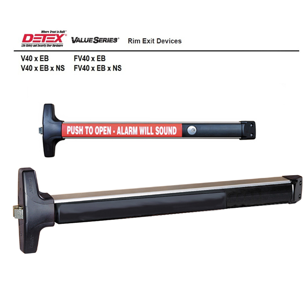 DETEX V40 x EB x CD x 711 x 48 - V40 ValueSeries 48" Alarmed Rim Panic Device - Exit Only - 9V ...