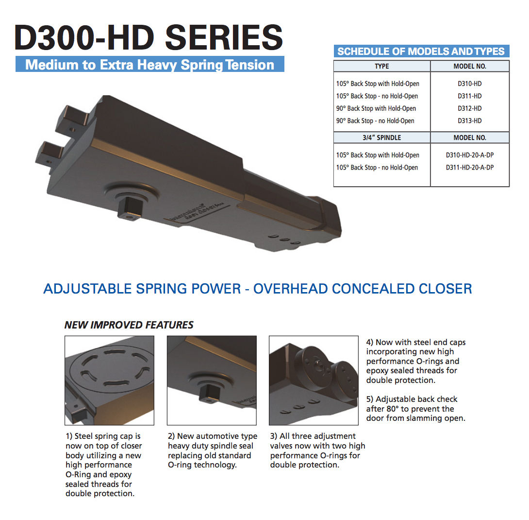 IDC D-310-S-DP - Adjustable spring tension Overhead concealed closer 105 hold open - Pacific ...