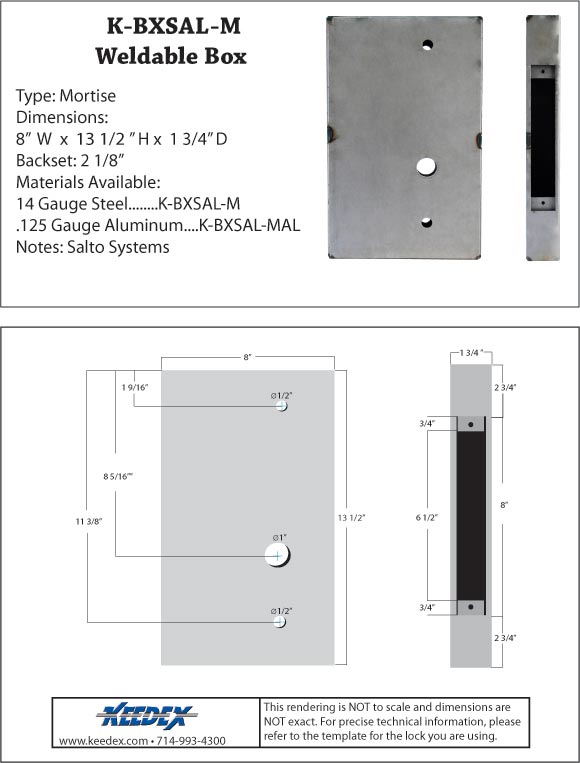 KEEDEX K-BXSAL-M - Weldable Box-Salto Systems Mortise - Pacific Lock Supply