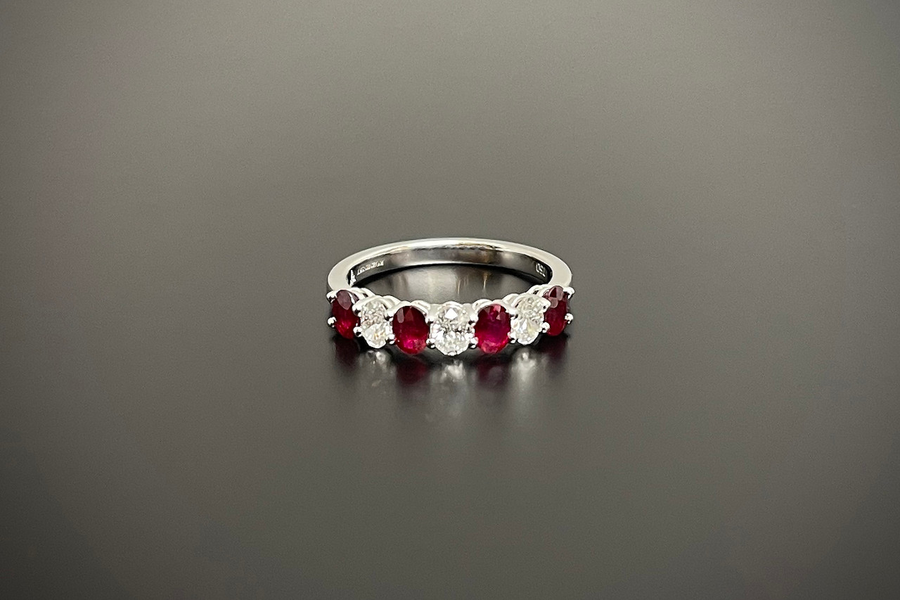 A Classic Kozminsky Oval Diamond and Ruby Anniversary Ring (WG) - Kozminsky Studio