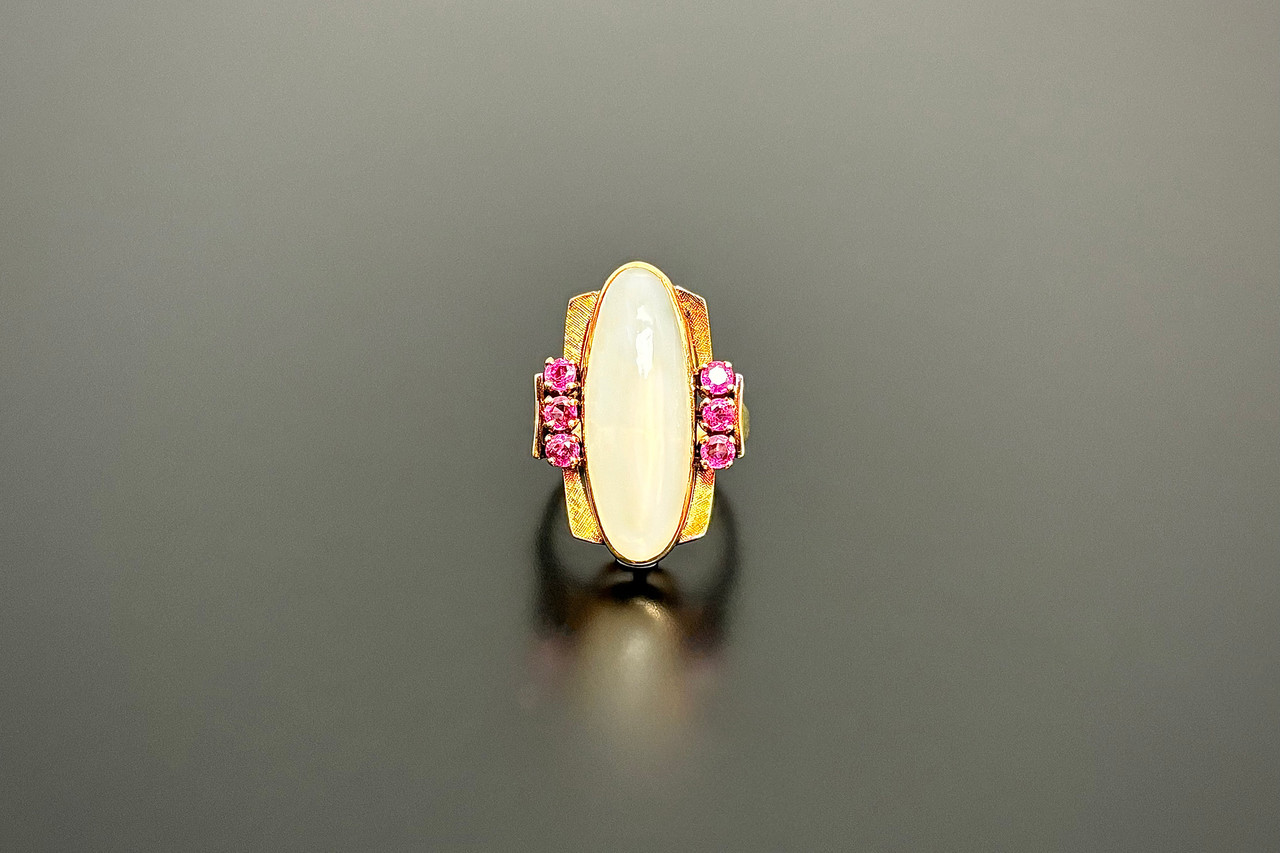 A Moonstone and Ruby Retro Ring - Kozminsky Studio