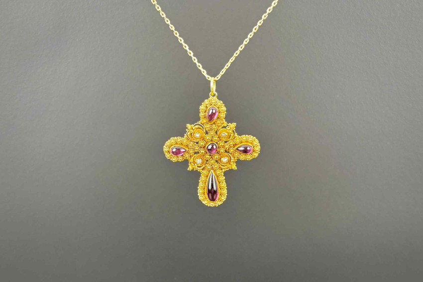 Georgian Garnet, Pearl and Gold Cross | Kozminsky