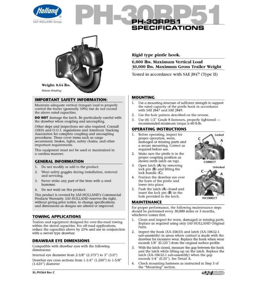 Pintle Hook Assembly - 3" With Secondary Lock - TWL NZ