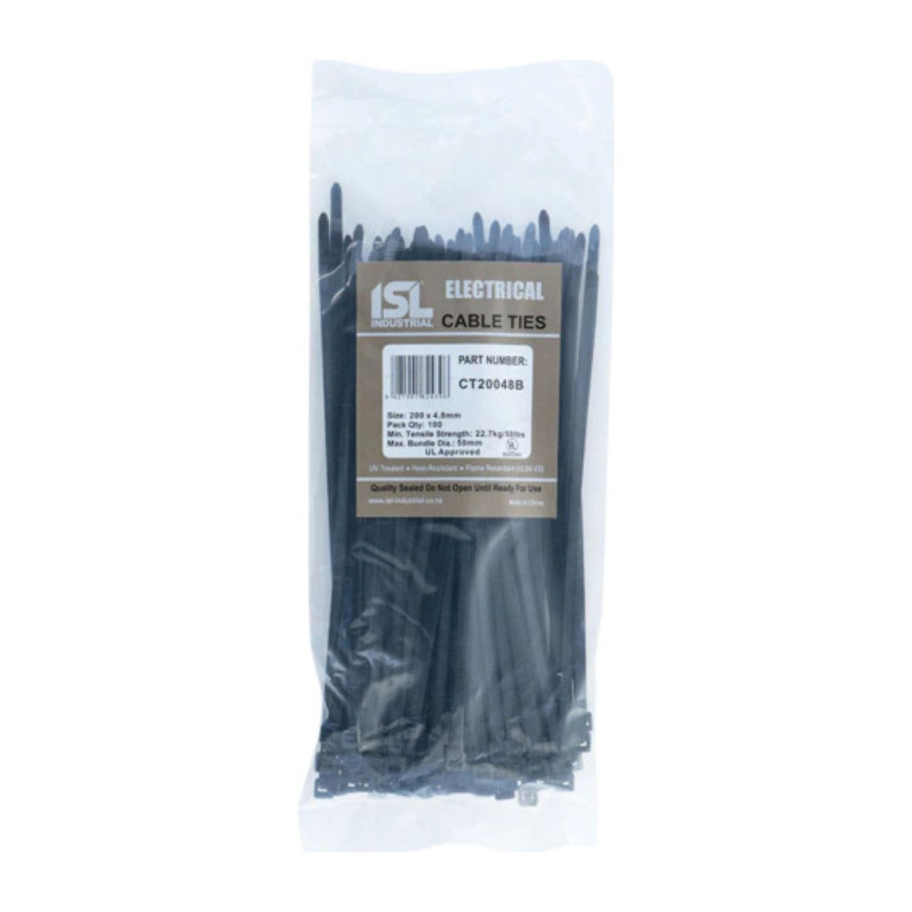 Nylon Cable Ties 200mm x 4.8mm Black 100pk - TWL NZ