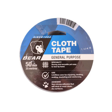 Bear Cloth Duct Tape 50mm x 25M - Black - TWL NZ