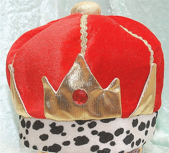 Velvet material crown. Height is approx. 8" and diameter is approx. 7 ...