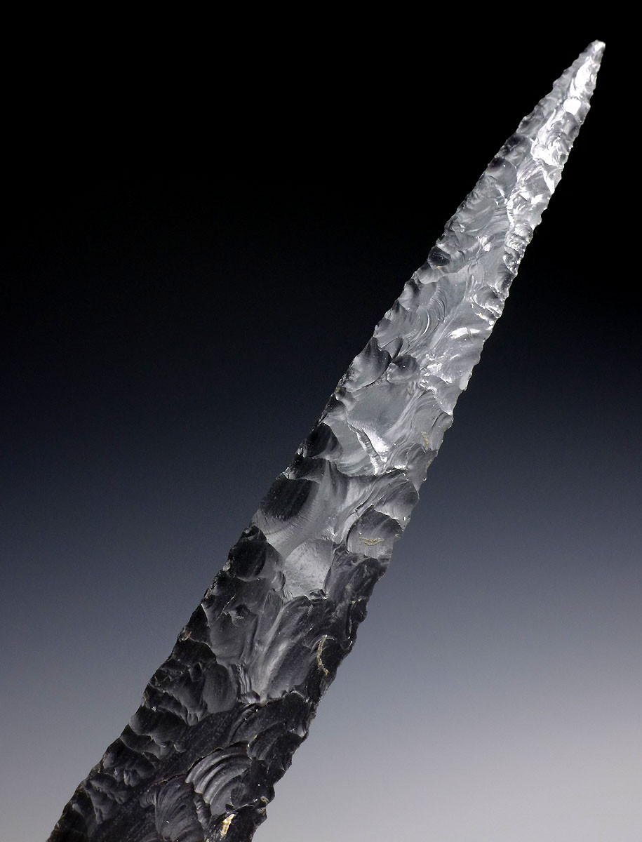 PRE-COLUMBIAN MAYAN OBSIDIAN MASTERPIECE FLAKED ELONGATED BLOOD-LETTING ...