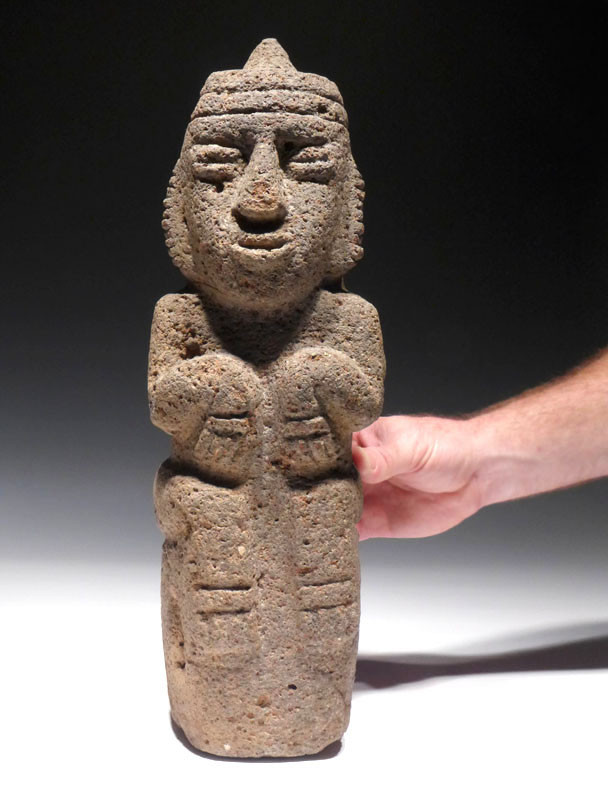 PRE-COLUMBIAN LARGE STONE FIGURE SHAMAN STATUE