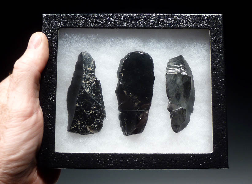 PRE-COLUMBIAN AZTEC OBSIDIAN BLADE TOOLS SCRAPERS