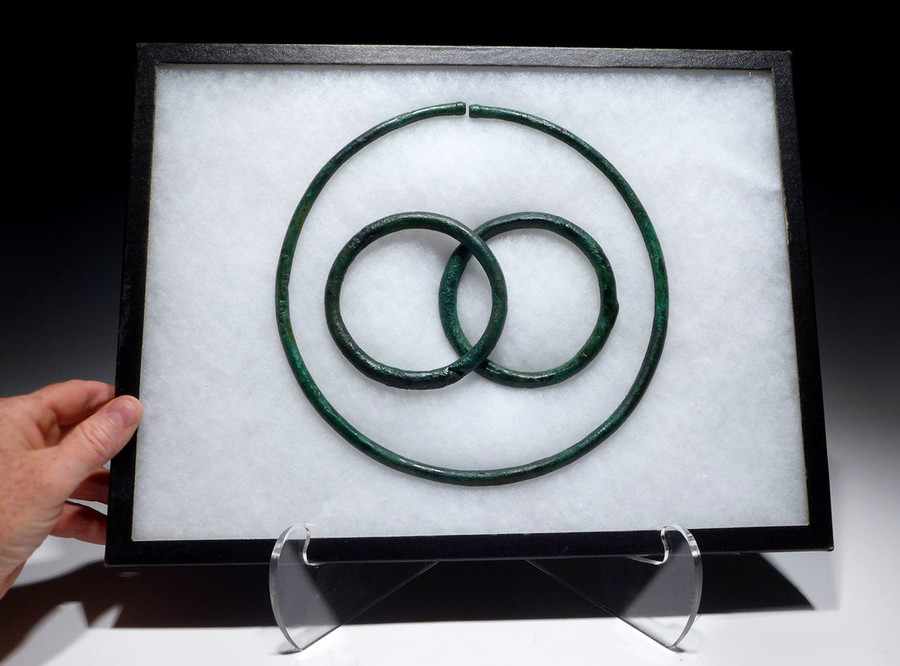 MUSEUM-CLASS CELTIC ANCIENT PRESTIGE BRONZE TORC NECK RING AND BRACELET ...