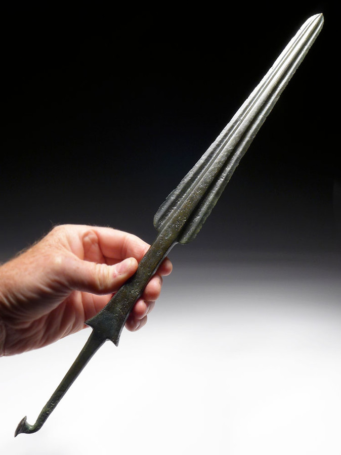 LARGE MUSEUM-CLASS ANCIENT LURISTAN BRONZE SPEAR LANCE HEAD WITH LONG ...