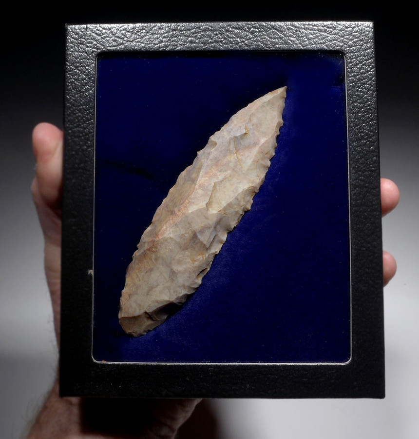 LARGE CAPSIAN AFRICAN NEOLITHIC UNIFACIAL WILLOWLEAF SERRATED SAW ...