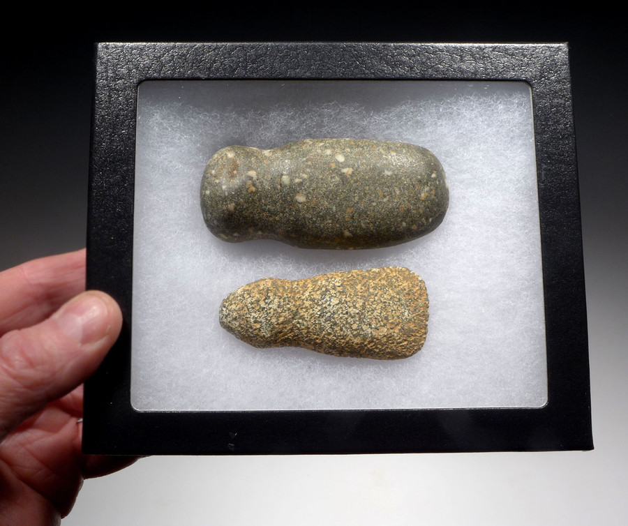 TWO SMALL GROOVED CAPSIAN AFRICAN NEOLITHIC STONE CELT AXES *CAP368 ...