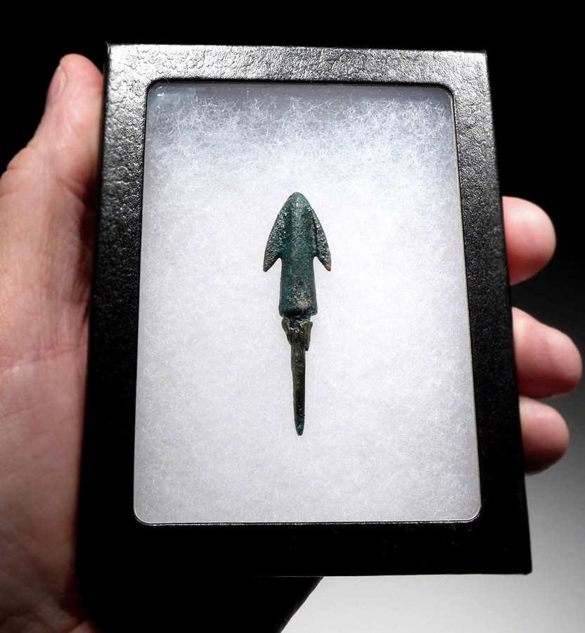 RARE ANCIENT MYCENAEAN GREECE BRONZE AGE BARBED ARROWHEAD WITH ...